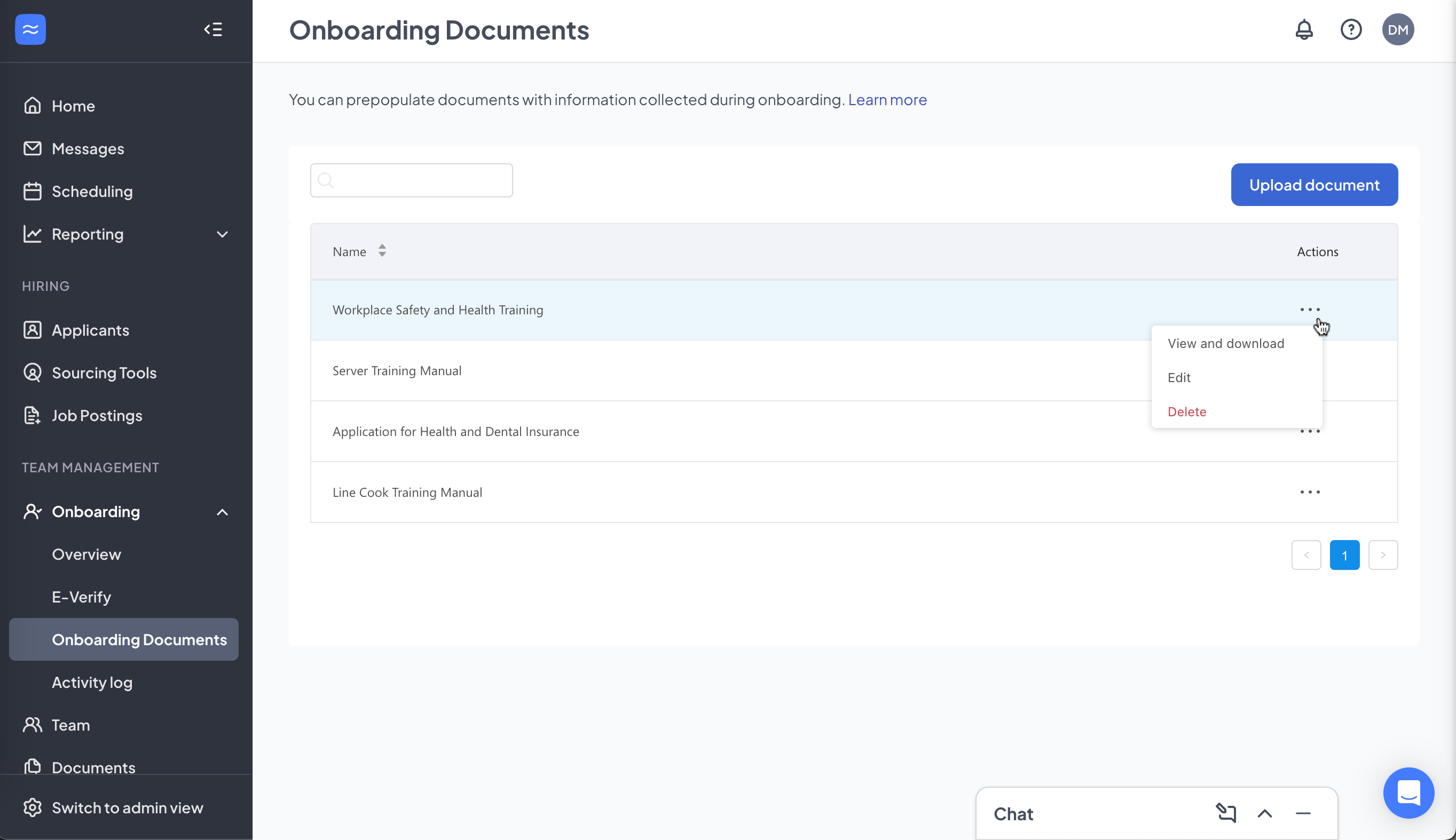 Using the Onboarding Documents tab